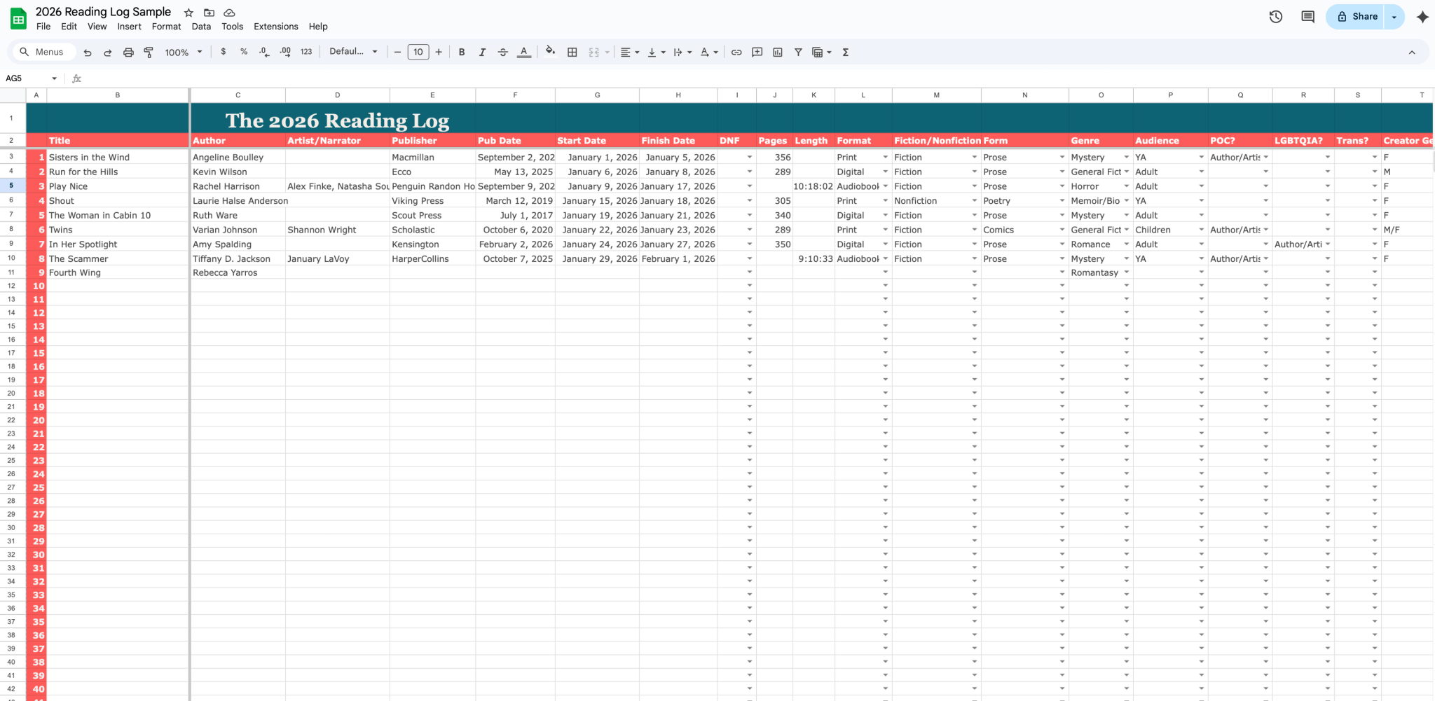 Introducing the 2026 Reading Log! – Tirzah Price